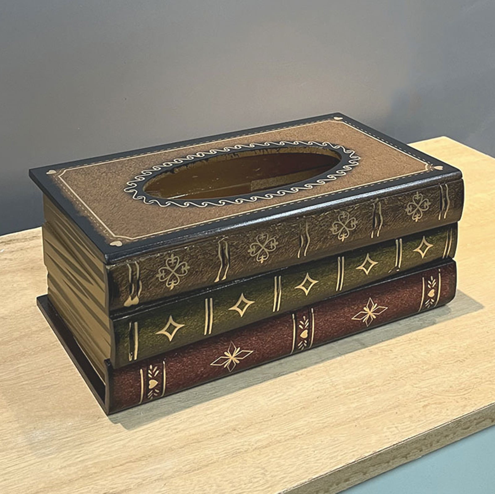 Bathroom Products,Vintage Stacked Books Design Solid Wood Tissue Box ...