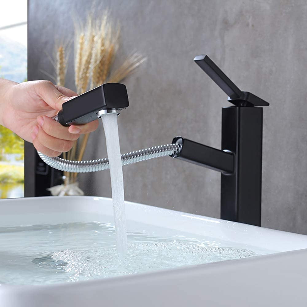 Bathroom Pull Down Vessel Sink Faucet, Lavatory Single Hole Basin Sink ...