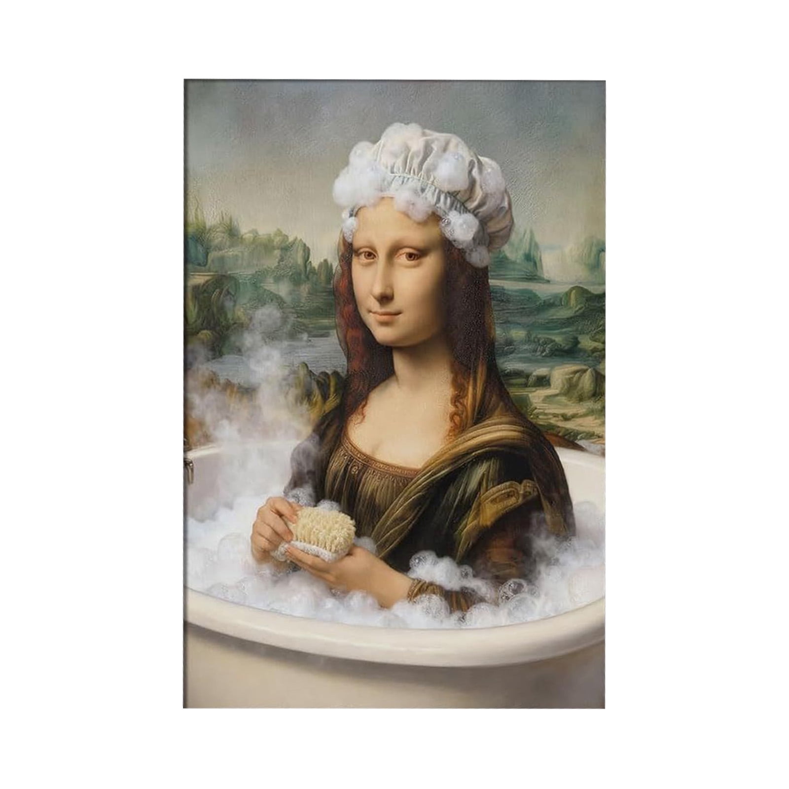 Bathroom Quirky Mona Lisa Cartoon Art Decoration Painting Parody With ...