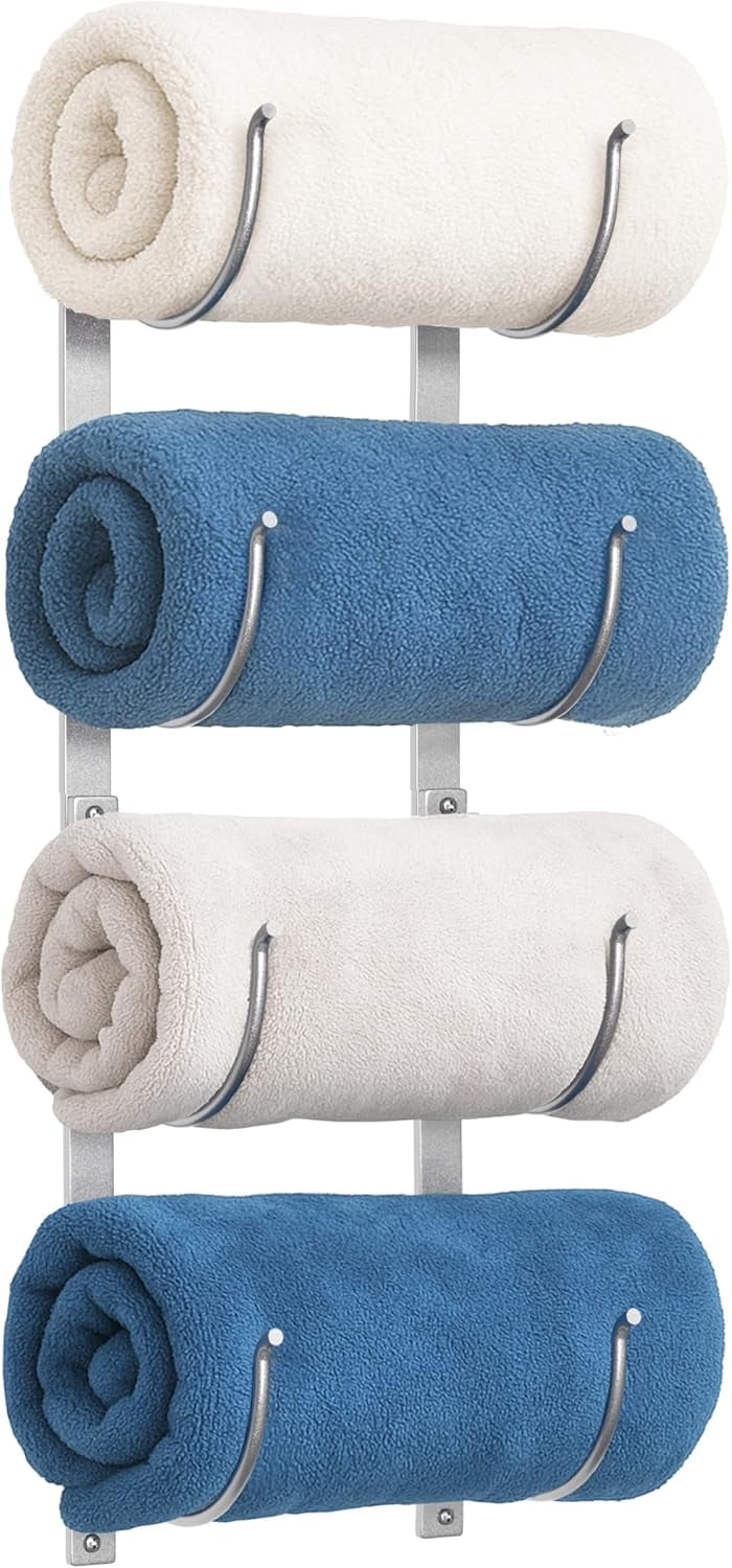 Bathroom Rolled Towel Rack: 4-Tier Wall Mounted Towel Storage Holder ...