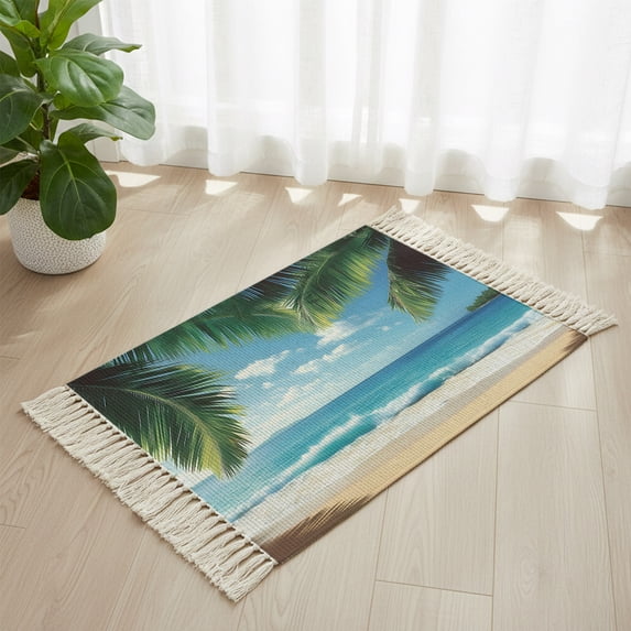 Bathroom Rug 2'x 3', Coastal Ocean Woven Cotton Washable Rug with ...