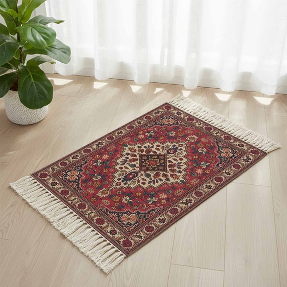Bathroom Rug 2'x 3', Country Boho Woven Cotton Washable Rug with ...