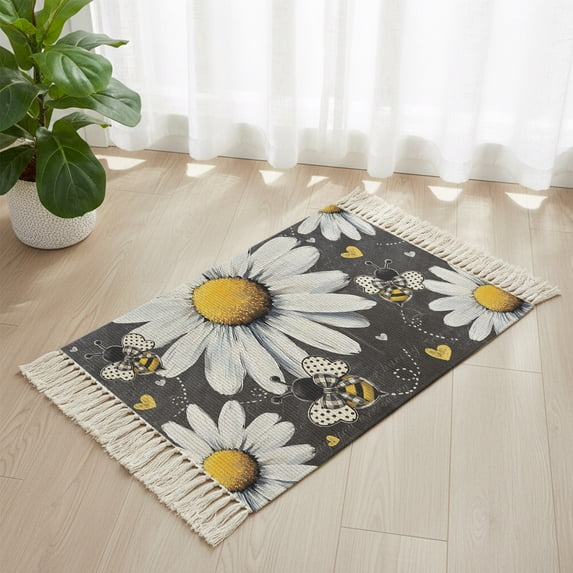 Bathroom Rug 2'x 3', Daisy Bee Woven Cotton Washable Rug with Tassels ...