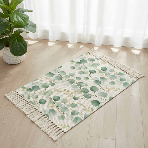 Bathroom Rug 2'x 3', Eucalyptus Leaves Woven Cotton Washable Rug with ...