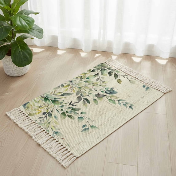 Bathroom Rug 2'x 3', Eucalyptus Leaves Woven Cotton Washable Rug with ...
