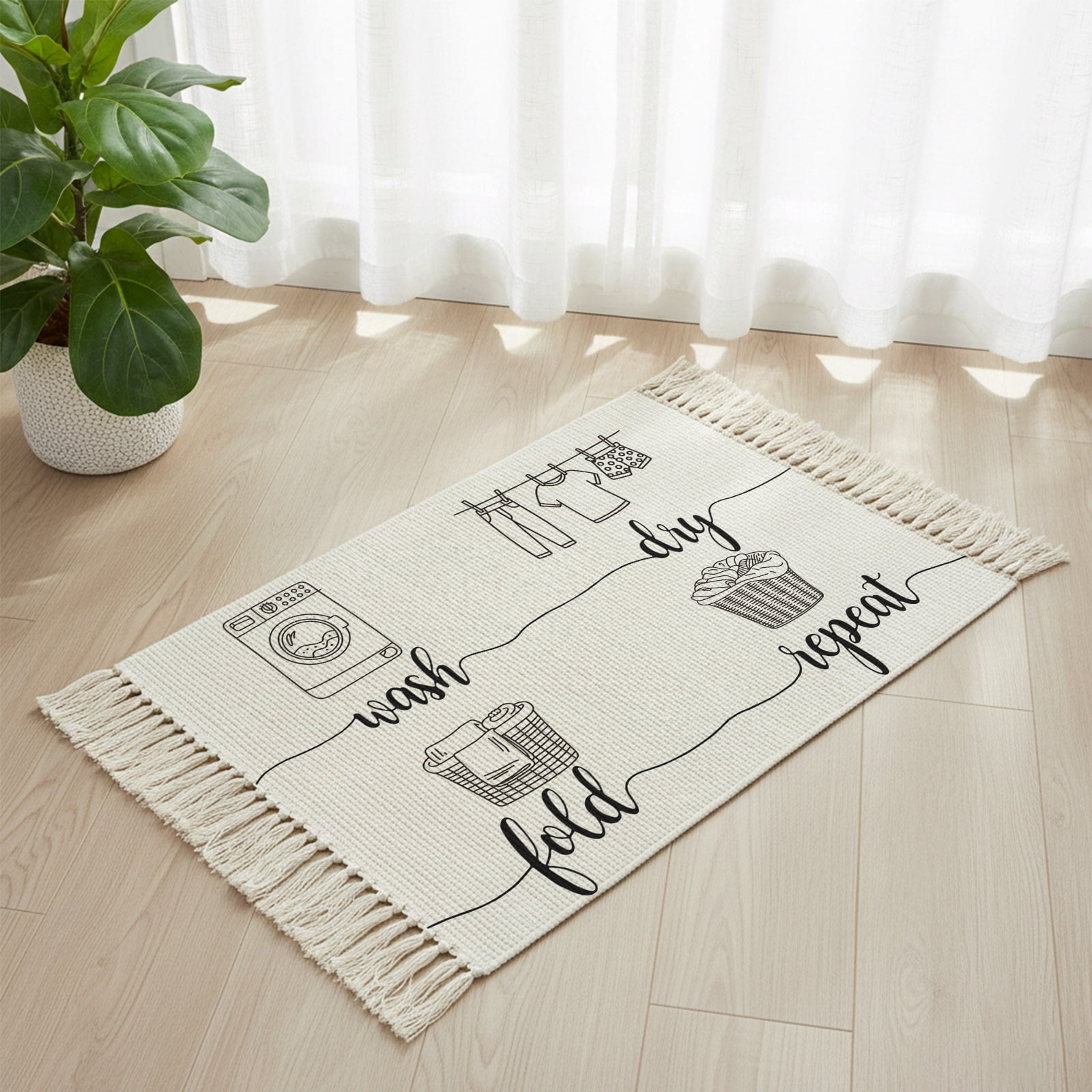 Bathroom Rug 2'x 3', Laundry Room Woven Cotton Washable Rug with ...