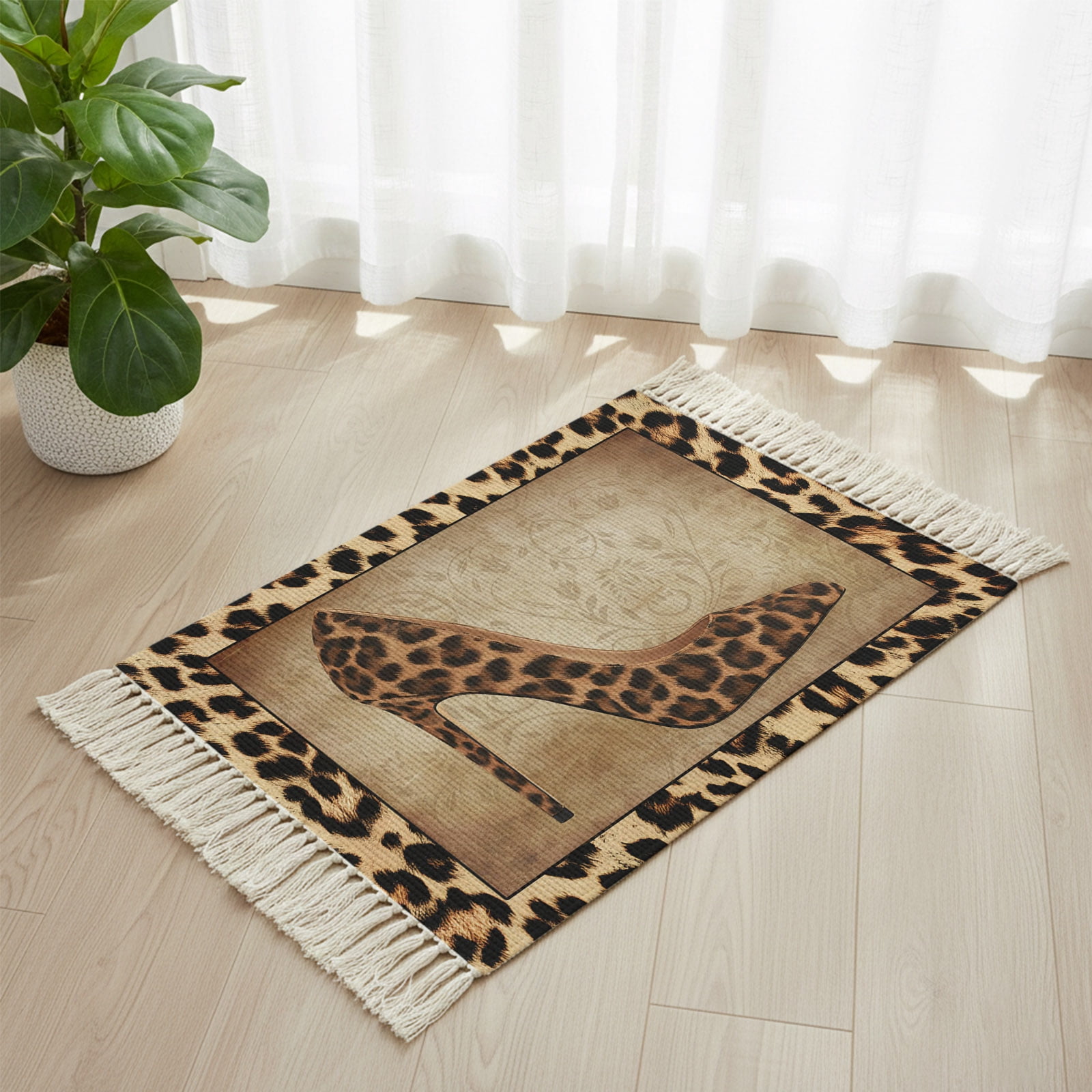 Bathroom Rug 2'x 3', Leopard Print Woven Cotton Washable Rug with ...