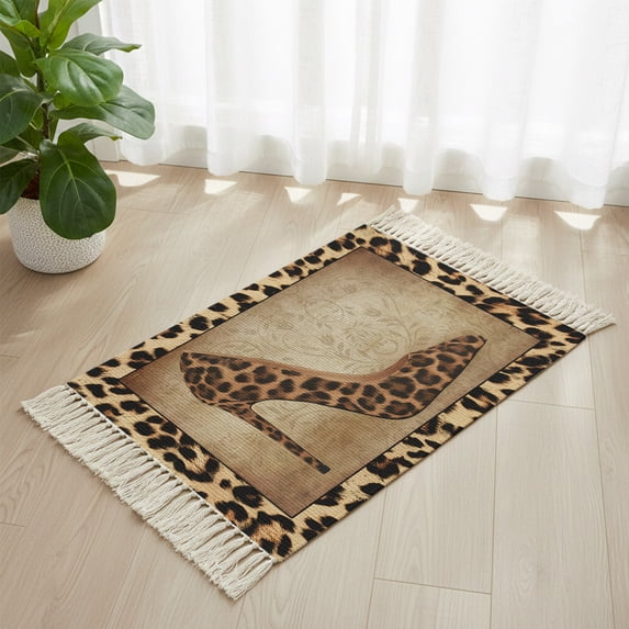 Bathroom Rug 2'x 3', Leopard Print Woven Cotton Washable Rug with ...