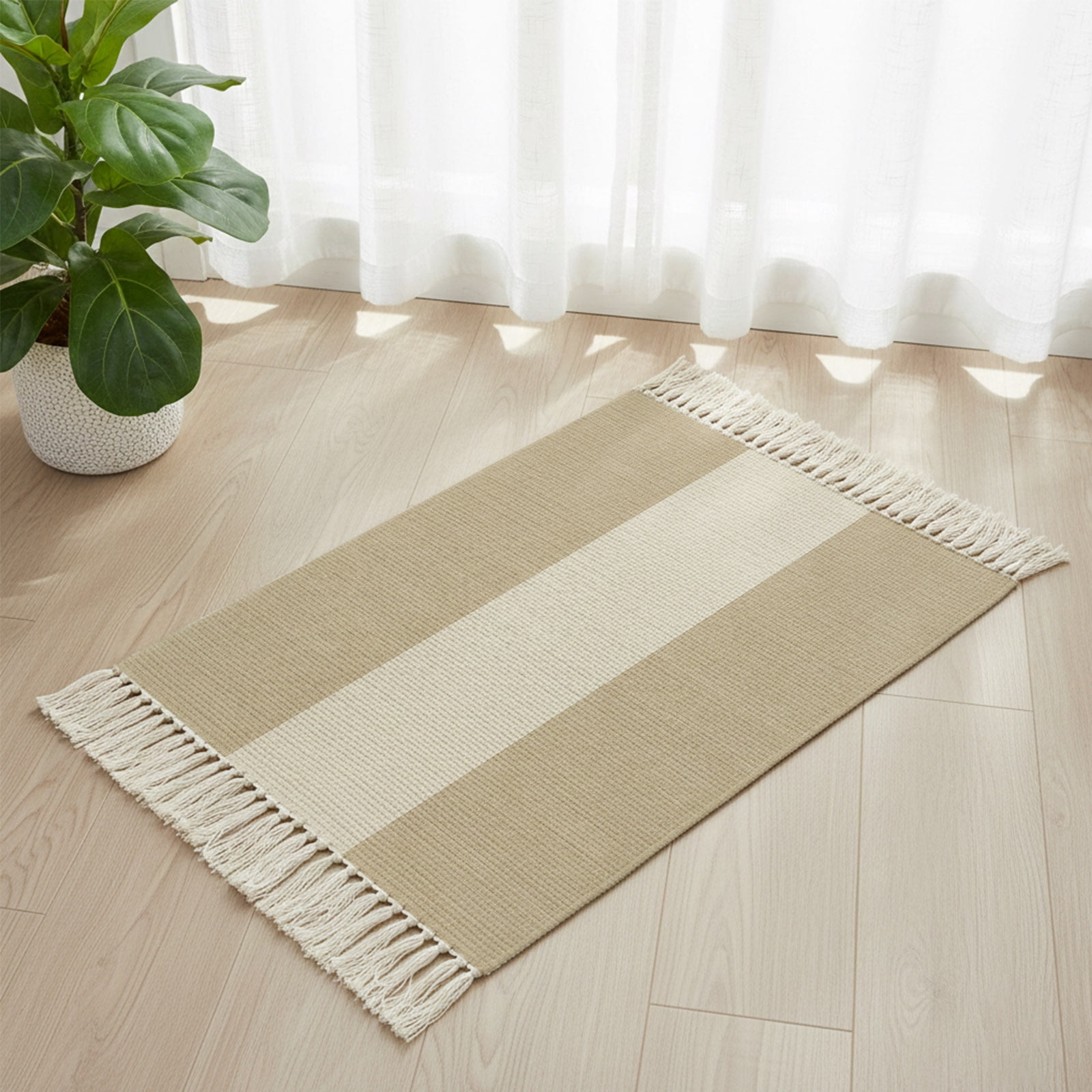 Bathroom Rug 2'x 3', Rustic Vintage Woven Cotton Washable Rug with ...
