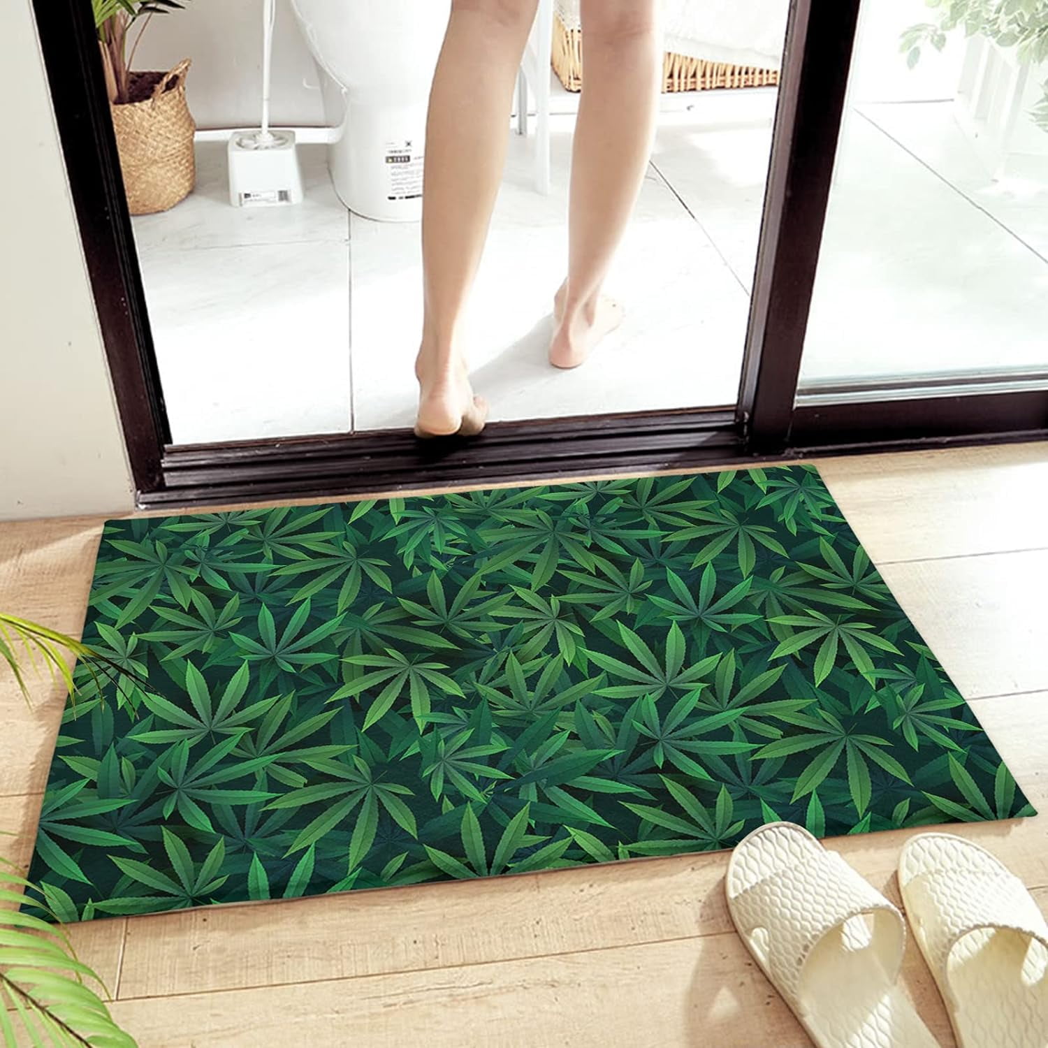 Bathroom Rug Bath Mat Marijuana Leaf Weed Green Plush Thick Floor Mat ...