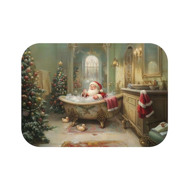 Bathroom Rug Bath Mat Santa Bath Mat 24"x17" Cute Santa Christmas Tub ...
