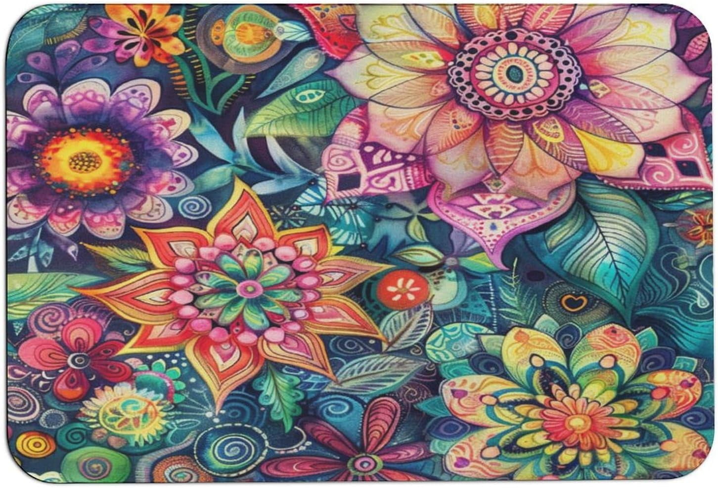 Bathroom Rug Mat Colorful Flowers and Leaves Ultra Soft Napa Skin Bath ...