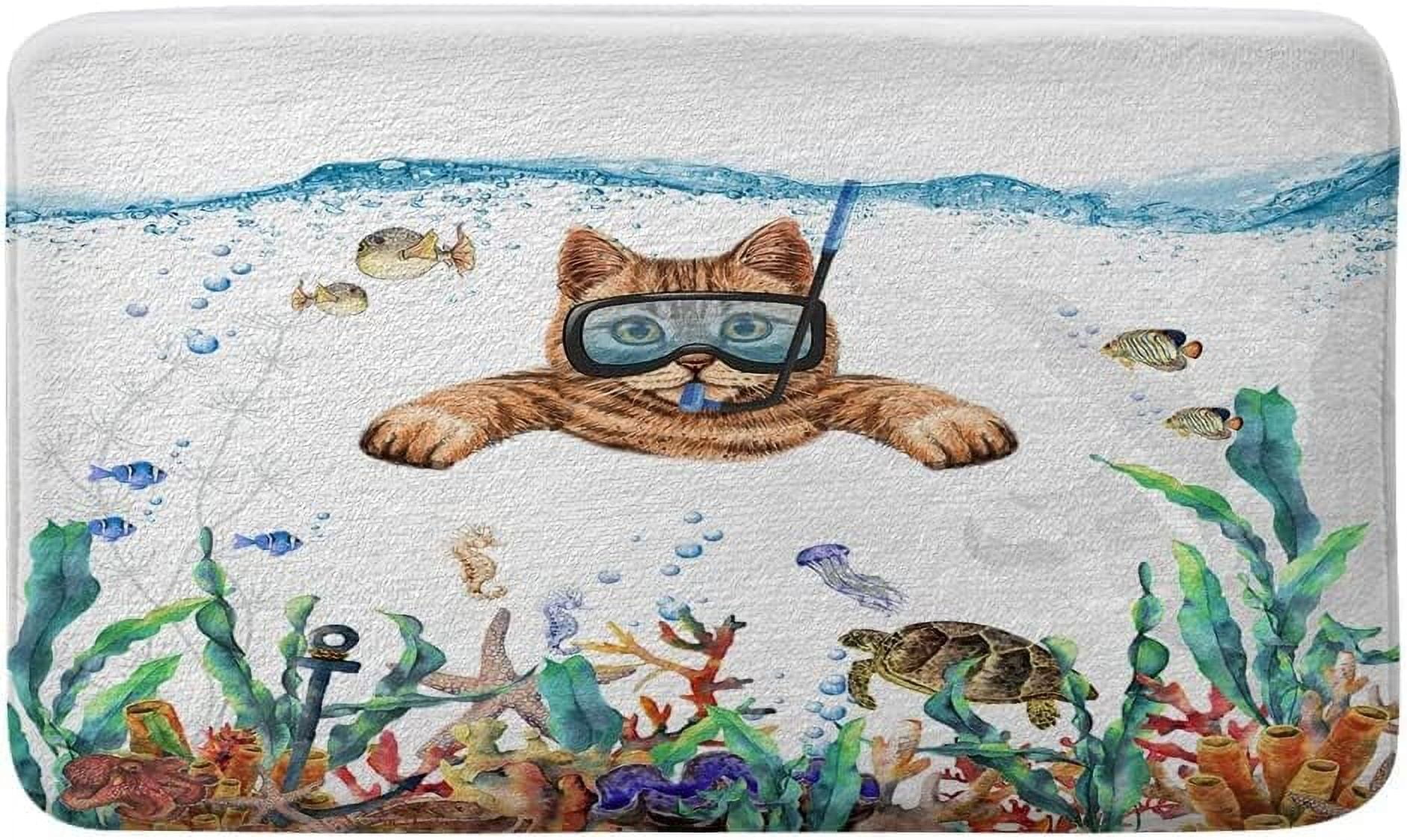 Bathroom Rug Mat Funny Cat Bathroom Rug Mat Cat Diving Bath Rugs ...