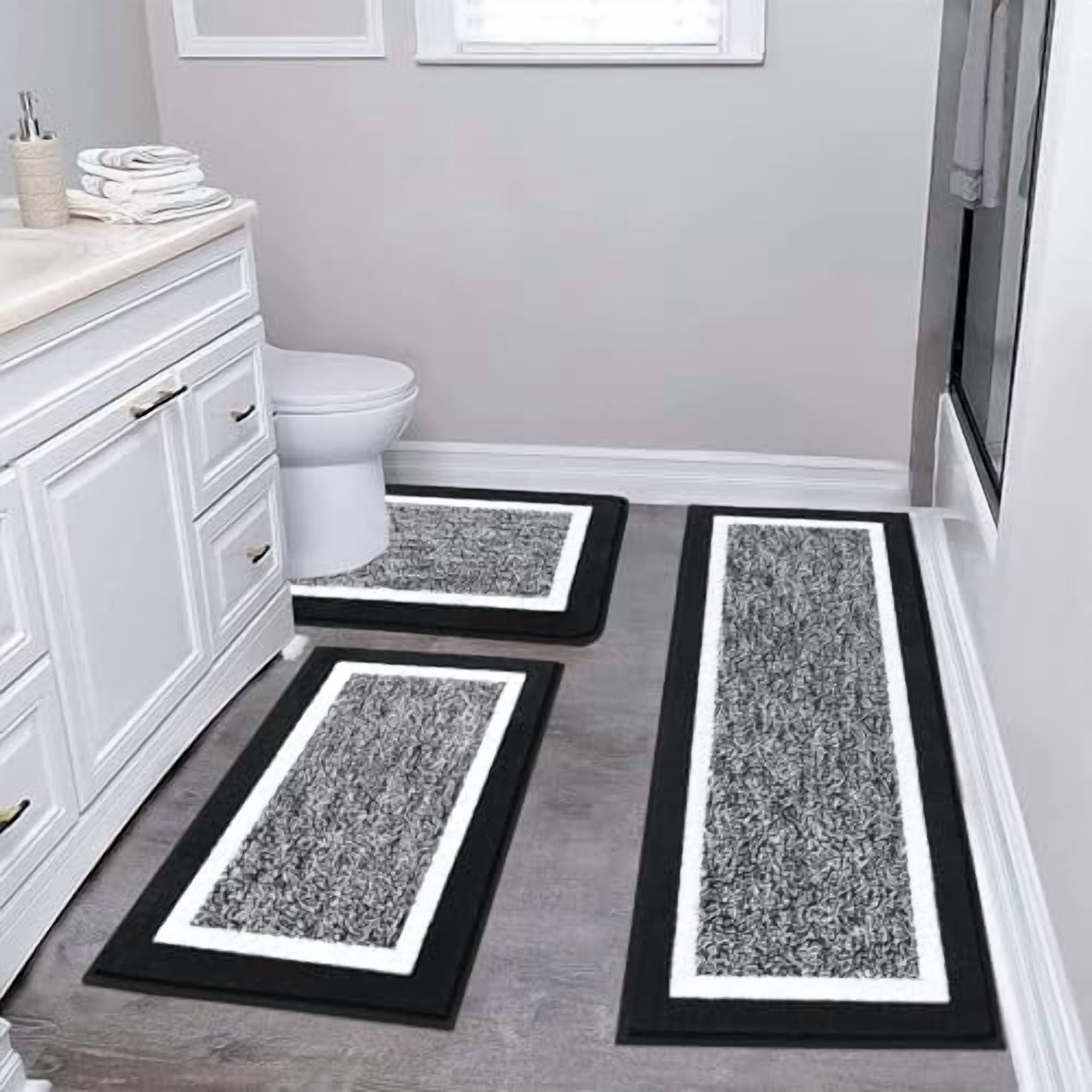 Bathroom Rug Mat Set 3 Piece, Microfiber Shaggy Bath Set, Non-Slip ...
