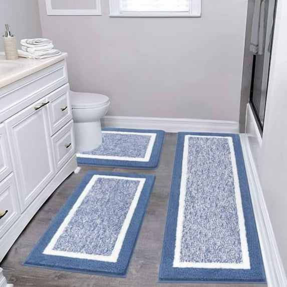 Bathroom Rug Mat Set 3 Piece, Microfiber Shaggy Bath Set, Non-Slip ...
