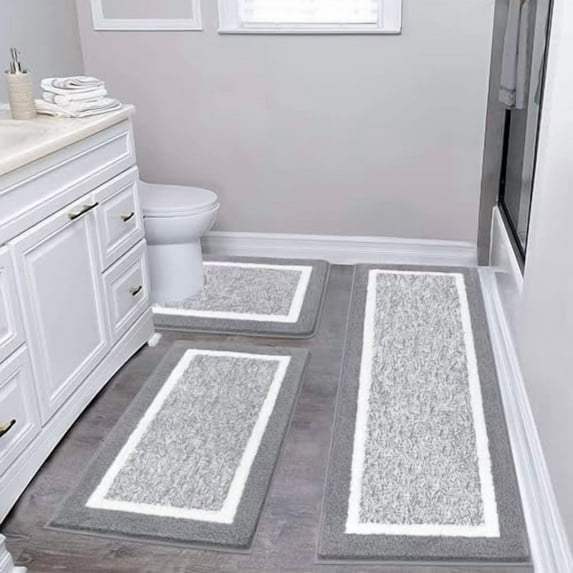Bathroom Rug Mat Set 3 Piece, Microfiber Shaggy Bath Set, Non-Slip ...