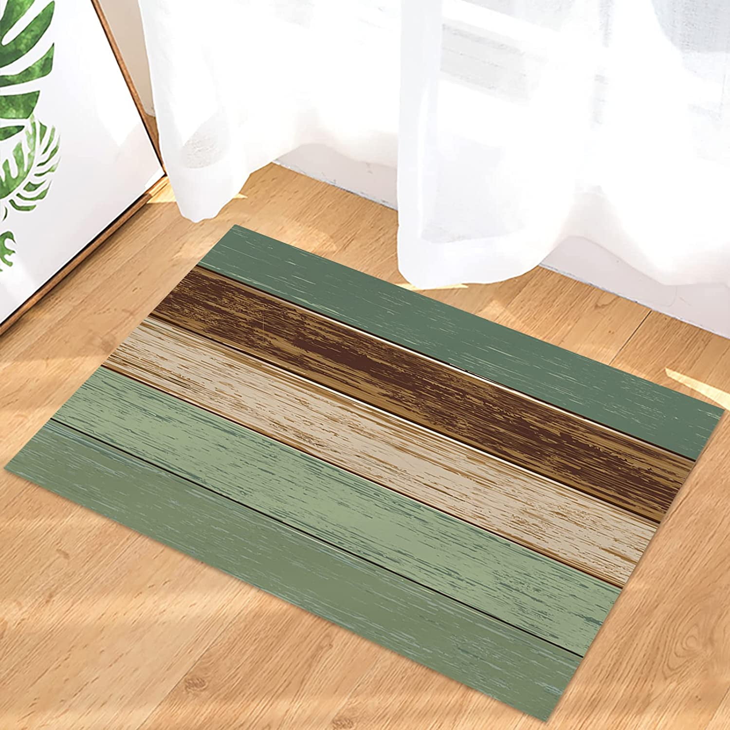Bathroom Rug Mat Vintage Sage Green Brown Gradient Wood Grain Bath Rugs ...