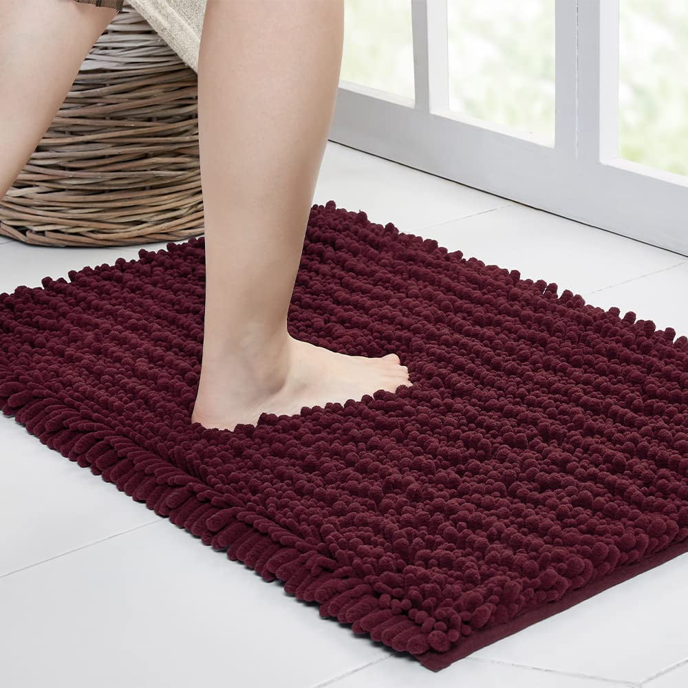 Bathroom Rug Non Slip Bath Mat (24x17 Inch Burgundy) Water Absorbent ...