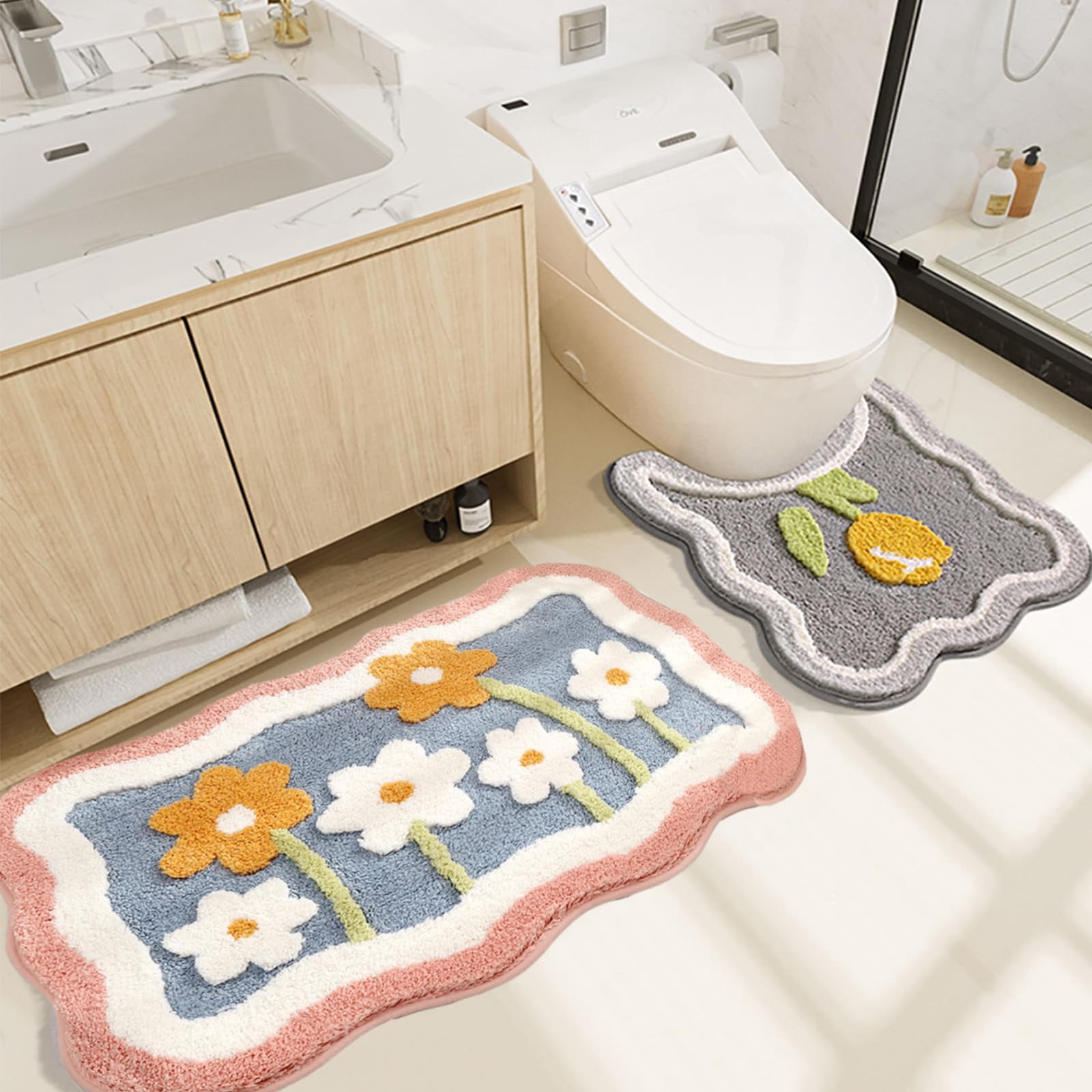 Bathroom Rug Set 2 Pcs, Soft Pink Cute Bath Mat and U-Shaped Contour ...