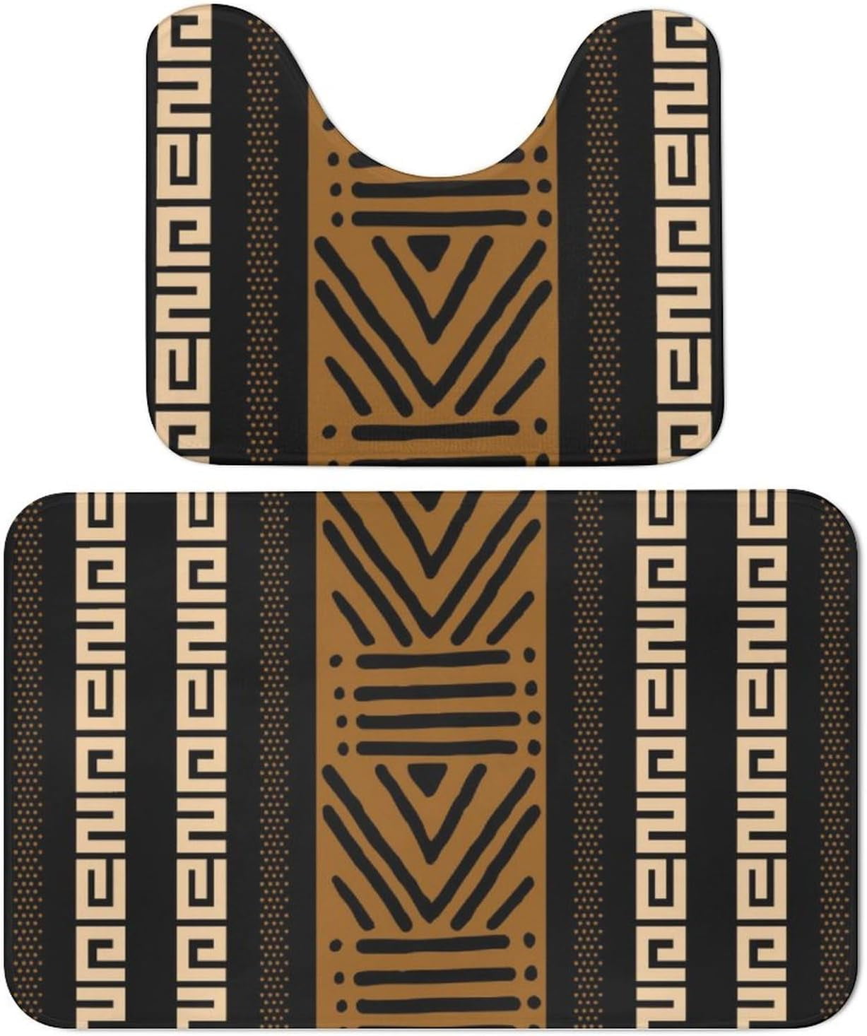 Bathroom Rug Set 2 Piece African Mud Cloth Bath Rugs and U-Shaped ...