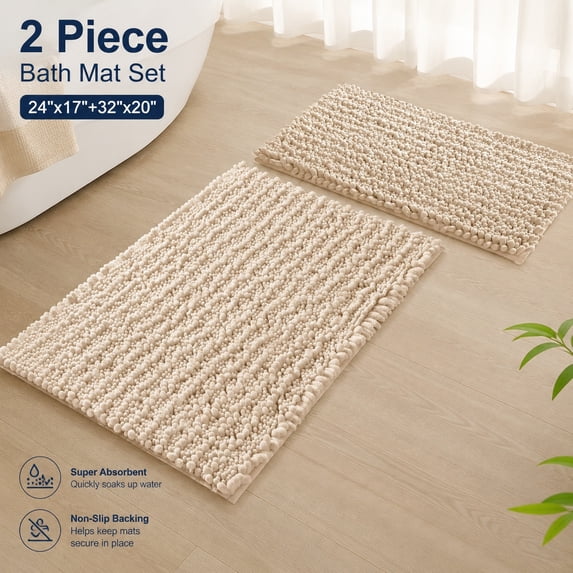 Bathroom Rug Set 2 Piece - Quick Dry Extra Thick Luxury Polyester Non ...