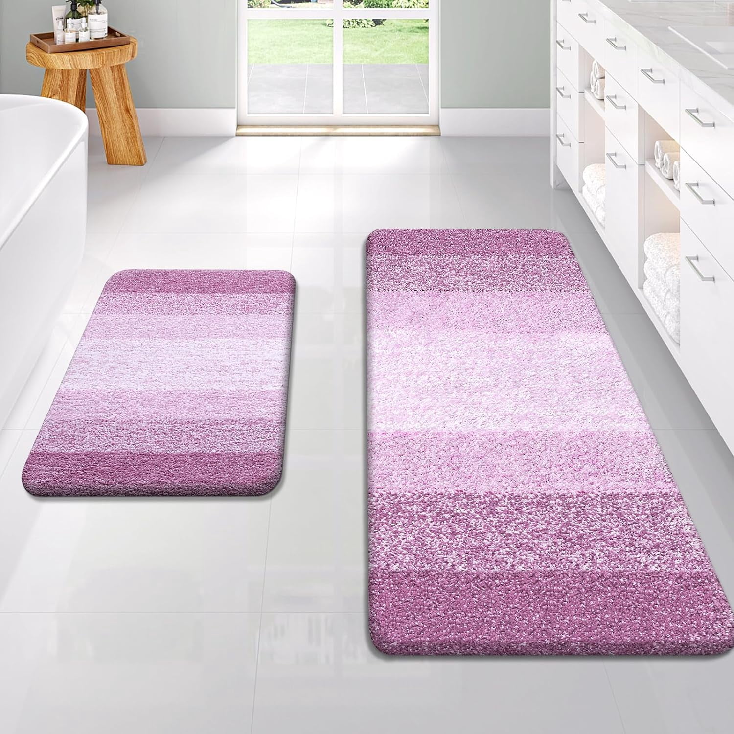 Bathroom Rug Set 2 Piece, Soft Absorbent Microfiber Bath Mats, Non-Slip ...