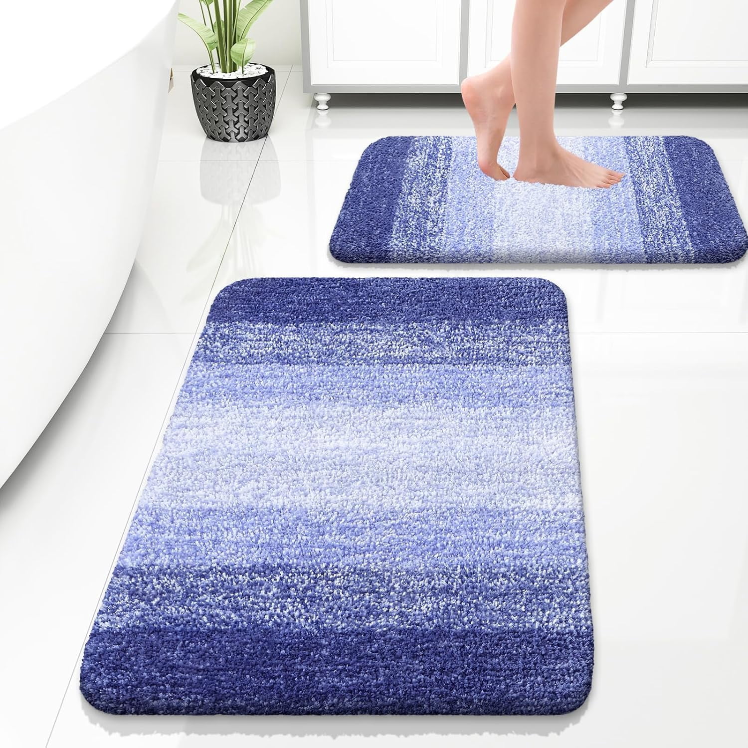 Bathroom Rug Set 2 Piece, Soft Absorbent Microfiber Bath Mats, Non-Slip ...