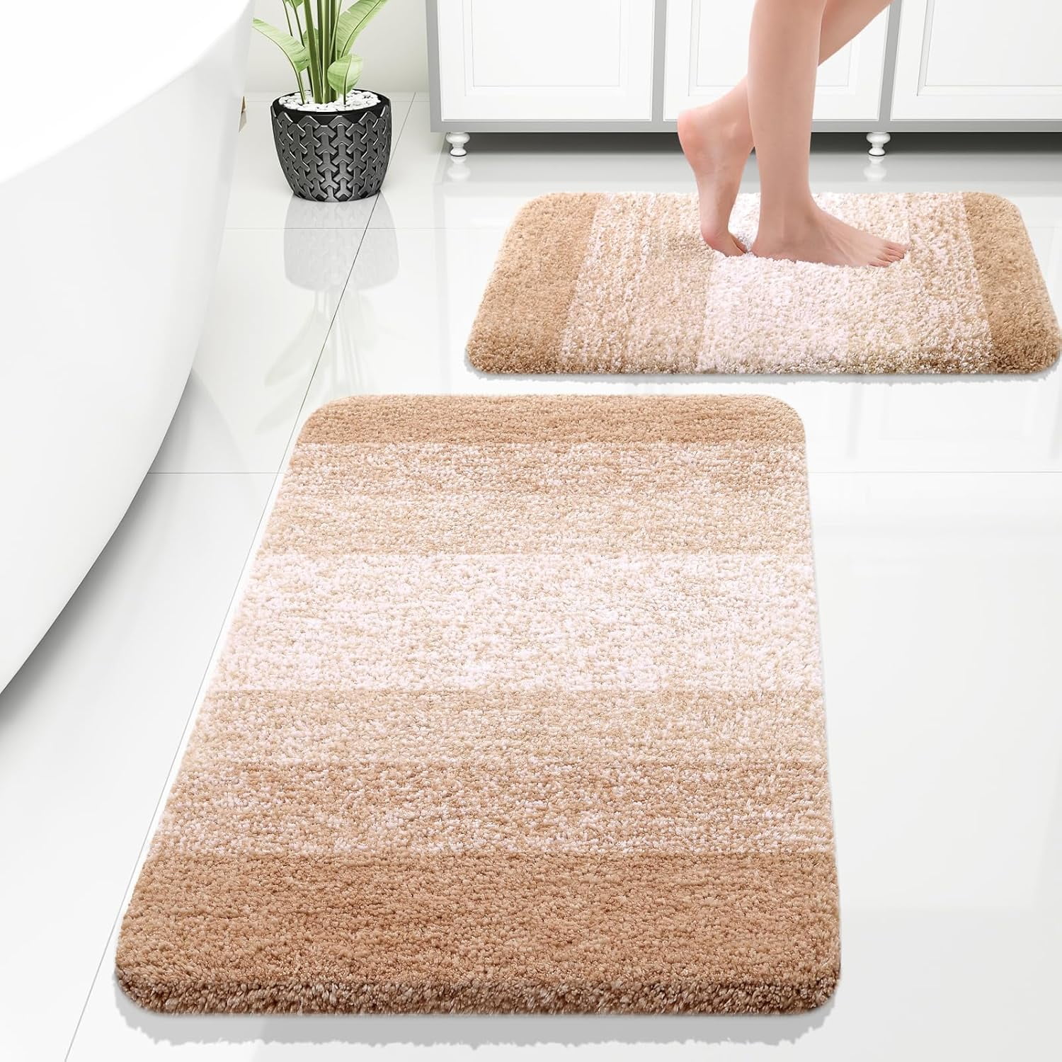 Bathroom Rug Set 2 Piece, Soft Absorbent Microfiber Bath Mats, Non-Slip ...