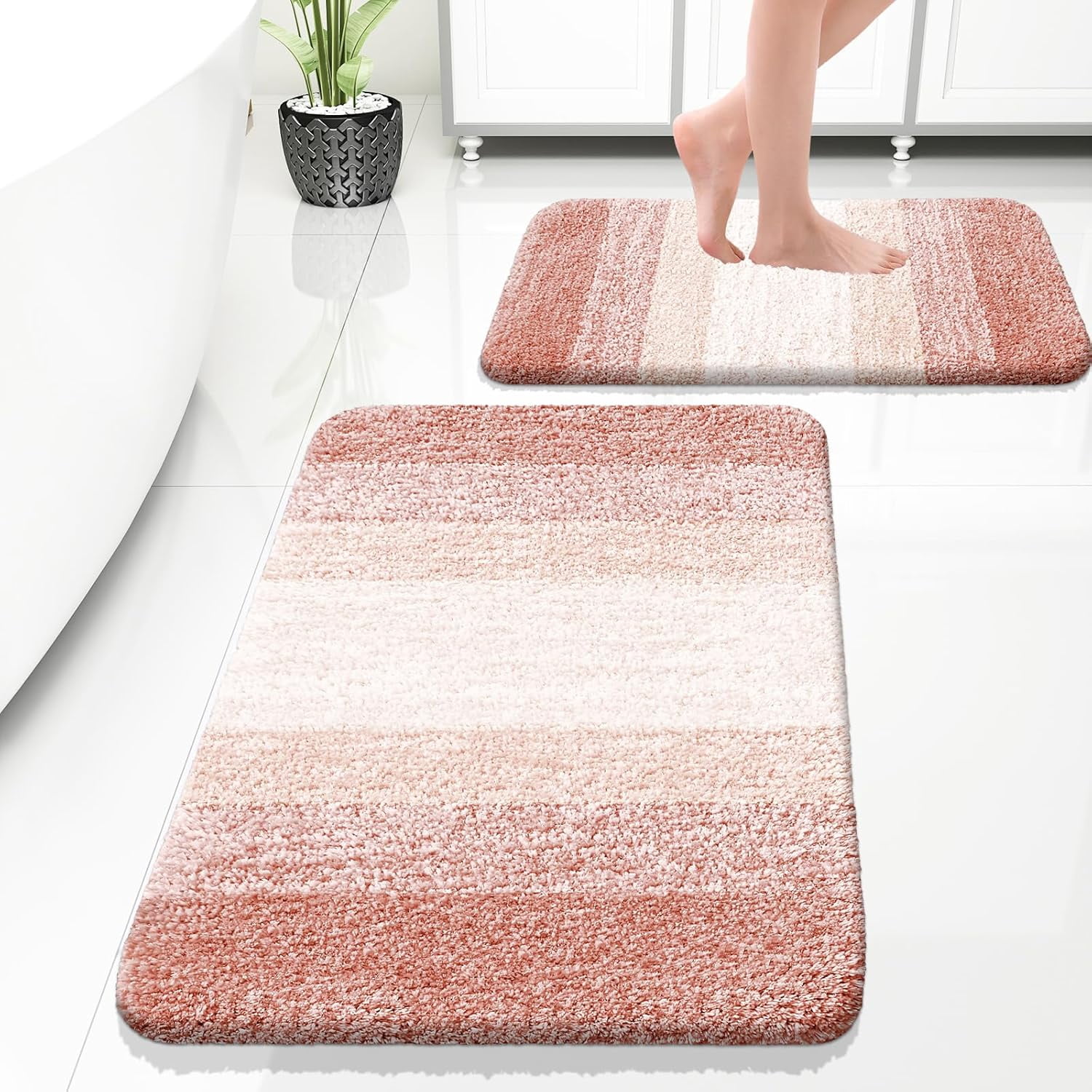 Bathroom Rug Set 2 Piece, Soft Absorbent Microfiber Bath Mats, Non-Slip ...