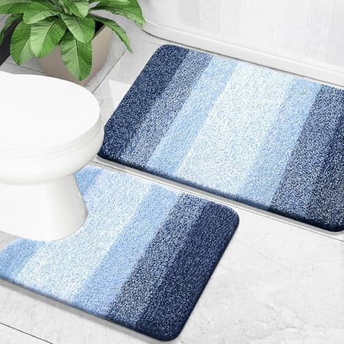 Bathroom Rug Set 2 Piece, Soft Absorbent Microfiber Bath Mats and U ...