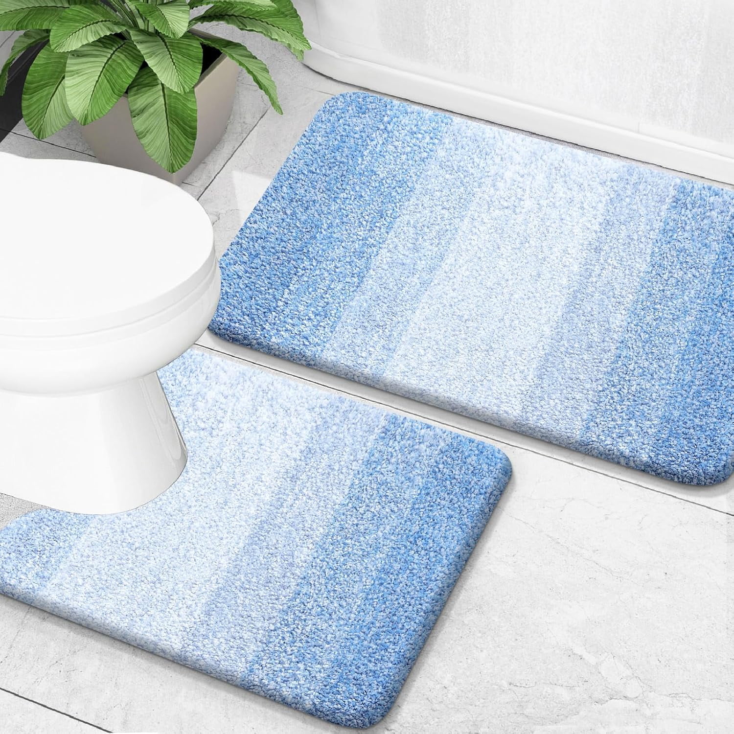Bathroom Rug Set 2 Piece, Soft Absorbent Microfiber Bath Mats with U ...
