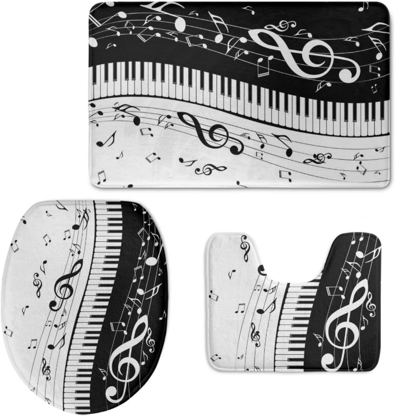Bathroom Rug Set 3 Piece Piano Kayboard Music Notes Print Bath Rug ...