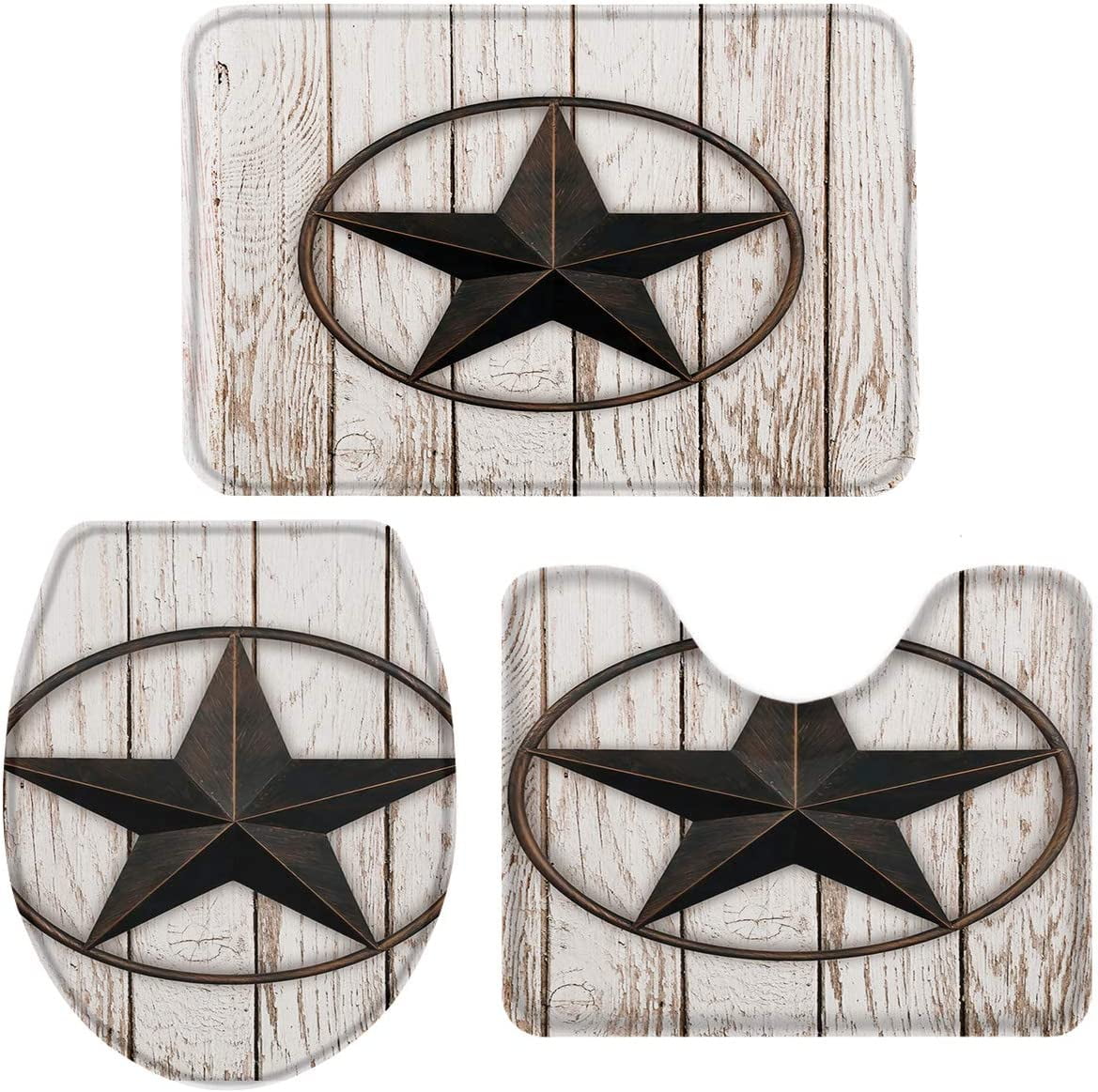 Bathroom Rug Set 3 Piece Rustic Western Texas Star Backing Bathroom Mat ...