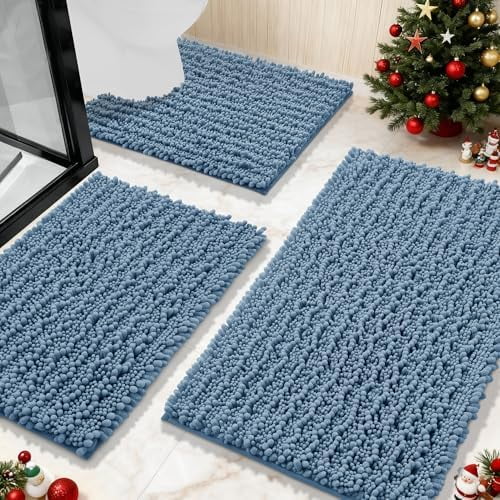 Bathroom Rug Set 3 Piece - Super Absorbent Quick Dry Chenille Bath Mats ...