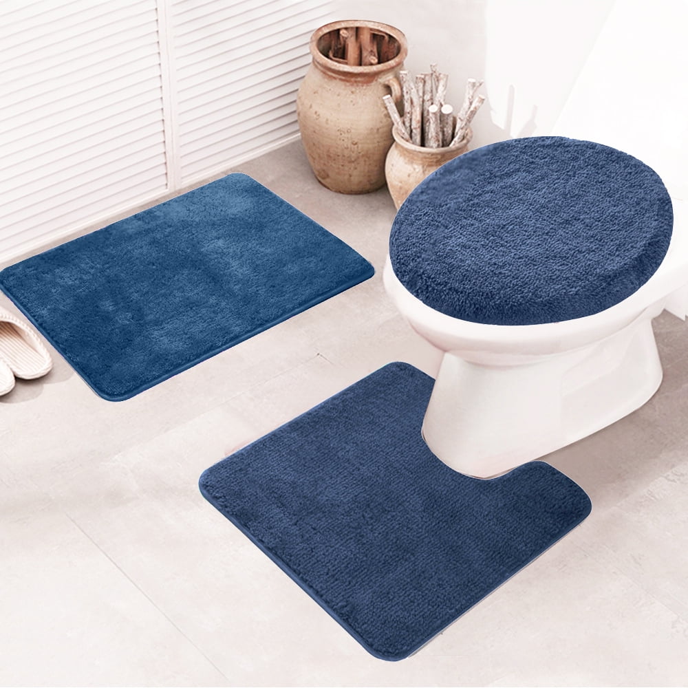 SHANNA Bathroom Rug Set, 3-Piece Mats, Shaggy Soft Toilet Lid Cover ...