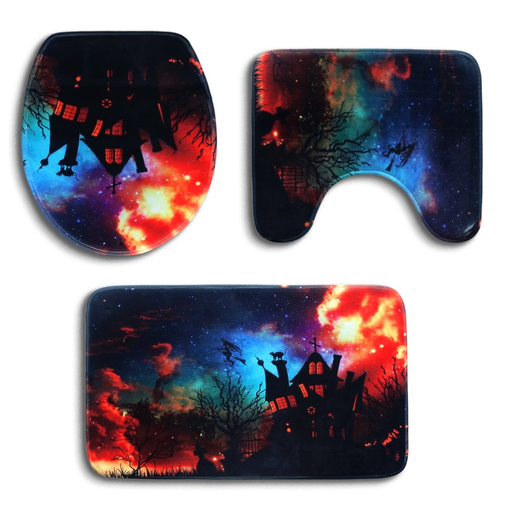 Movsou 3 Piece Halloween Bath Rug Set, Non-Slip Rubber, Pumpkin Lantern ...