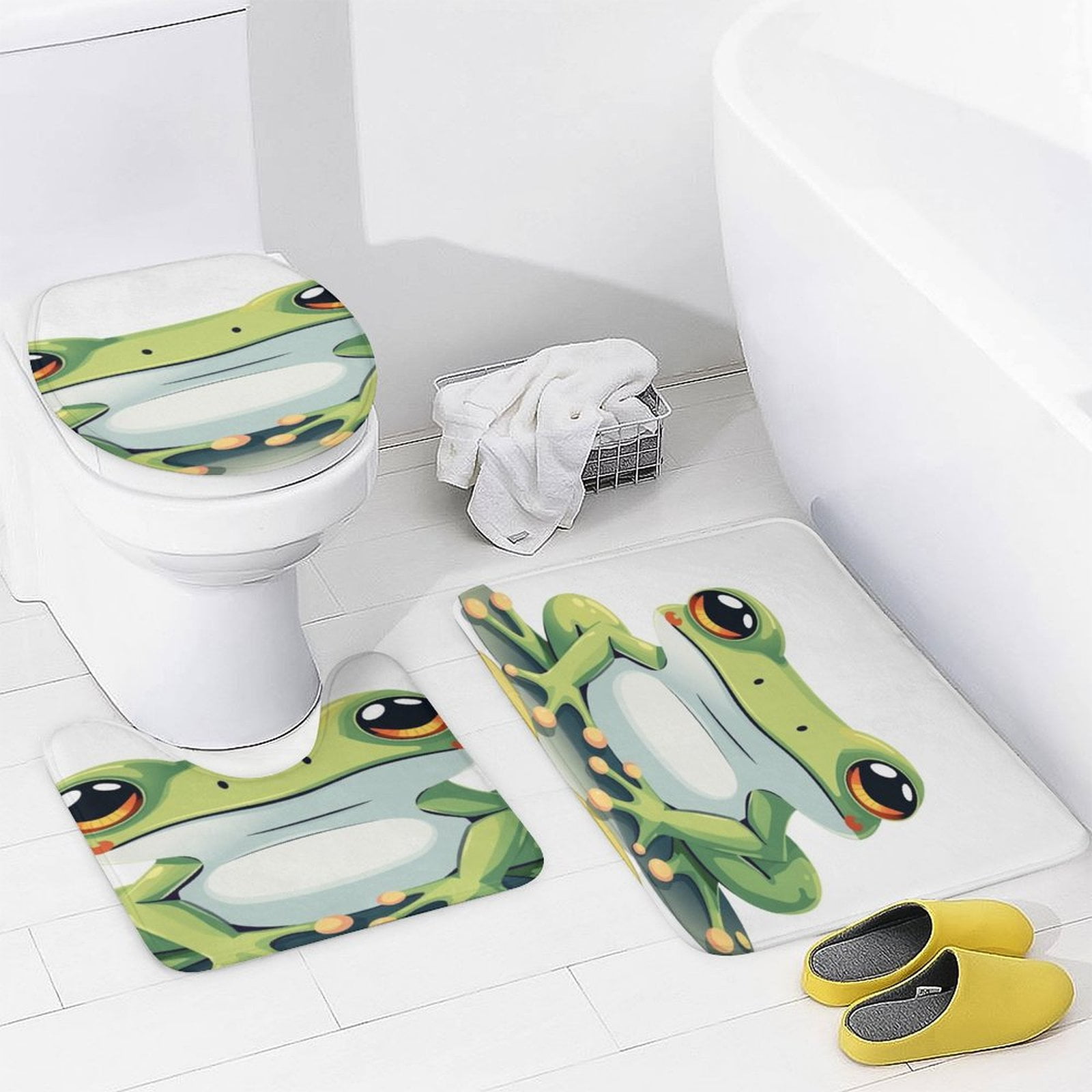 Bathroom Rug Set of 3 3 Pieces Bath Mats Set for Bathroom Cartoon Frog ...