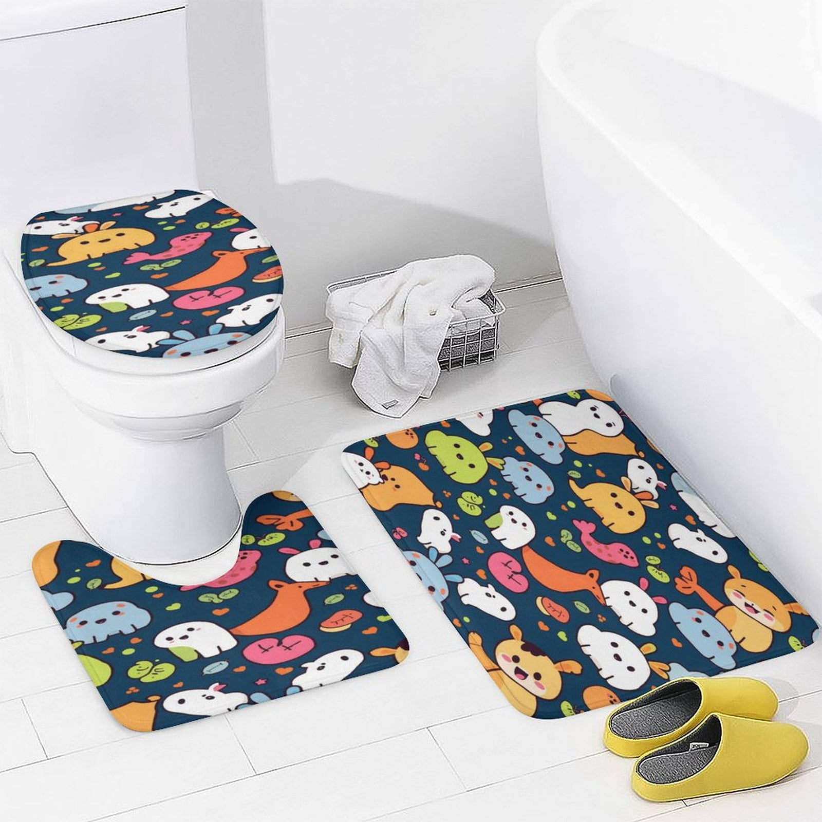 Bathroom Rug Set of 3 3 Pieces Bath Mats Set for Bathroom Color Cartoon ...