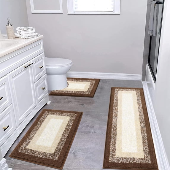 Bathroom Rug Sets 3 Piece, Absorbent Non-Slip Bath Mats Soft Shaggy ...