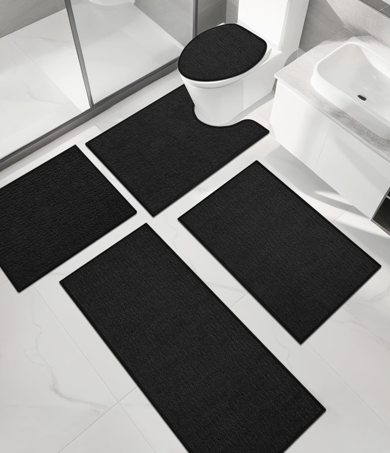 Bathroom Rug Sets 5 Piece, Ultra Thin Bath Mat Quick Dry, Absorbent ...