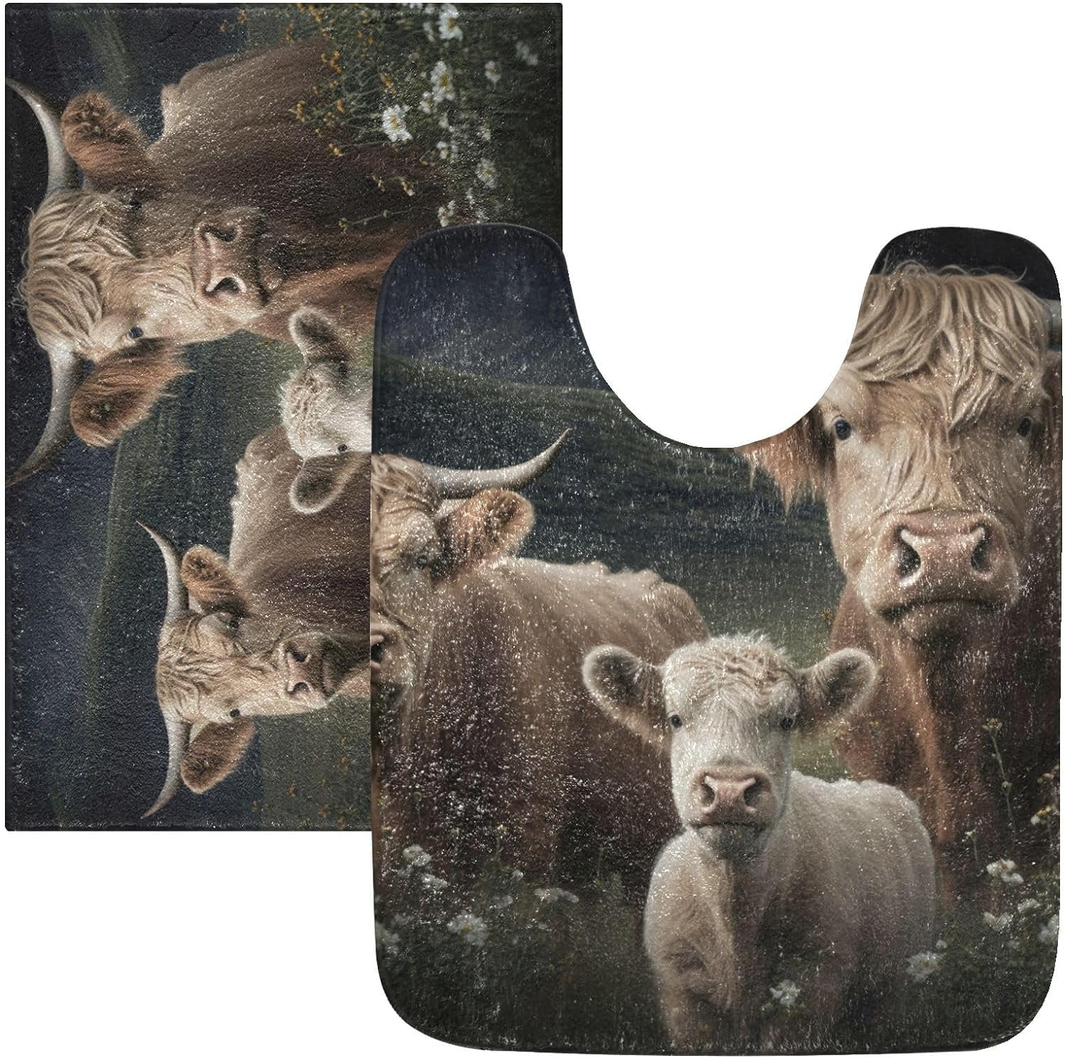 Bathroom Rug Toiletry Mat Set Highland Cows Print, Soft Absorbent Bath ...