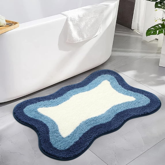 Bathroom Rugs 18x25 Inch Extra Soft Non Slip Blue Irregular Shape Bath ...