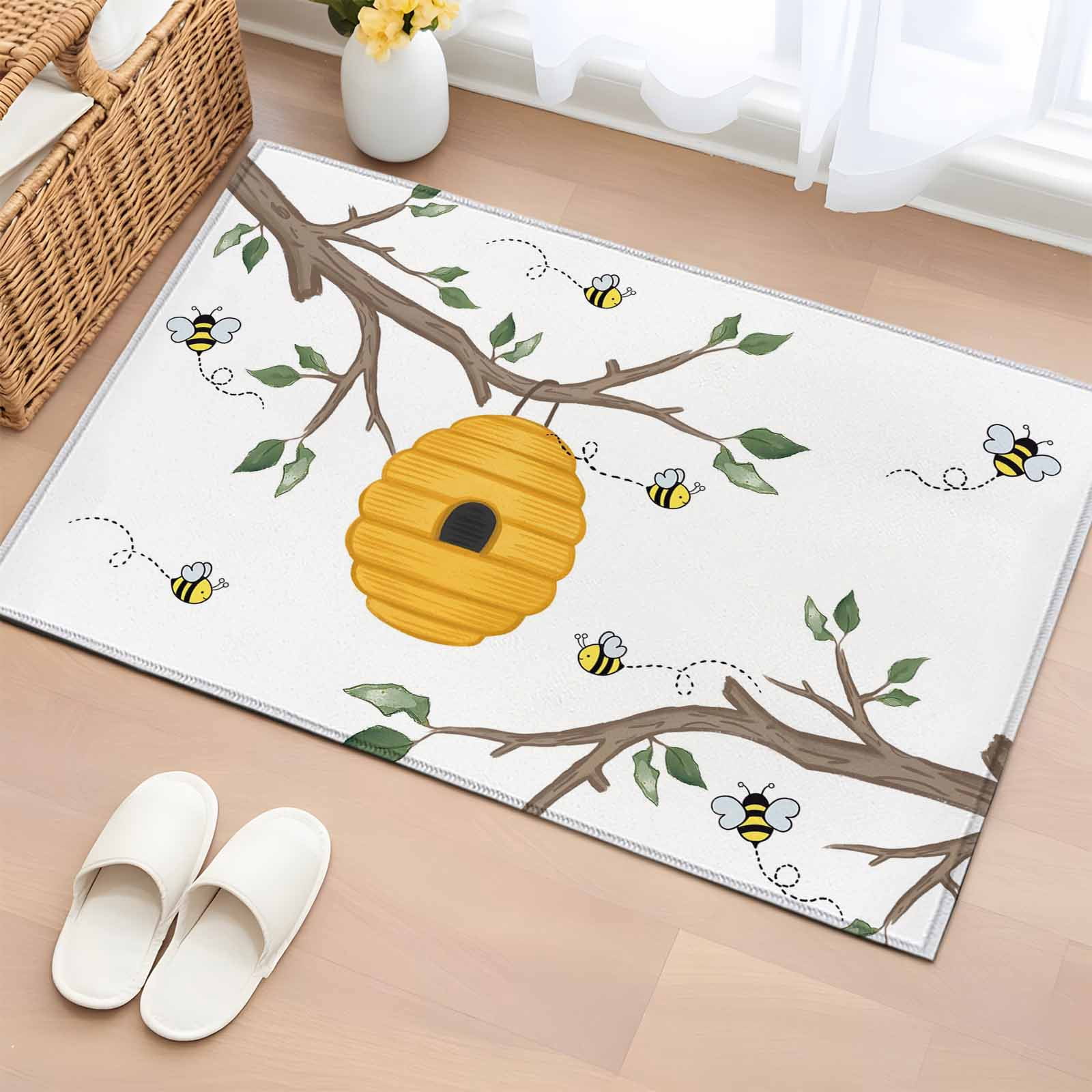 Bathroom Rugs 2x3 Ft, Bees Branches Non Slip Area Rugs for Kitchen ...
