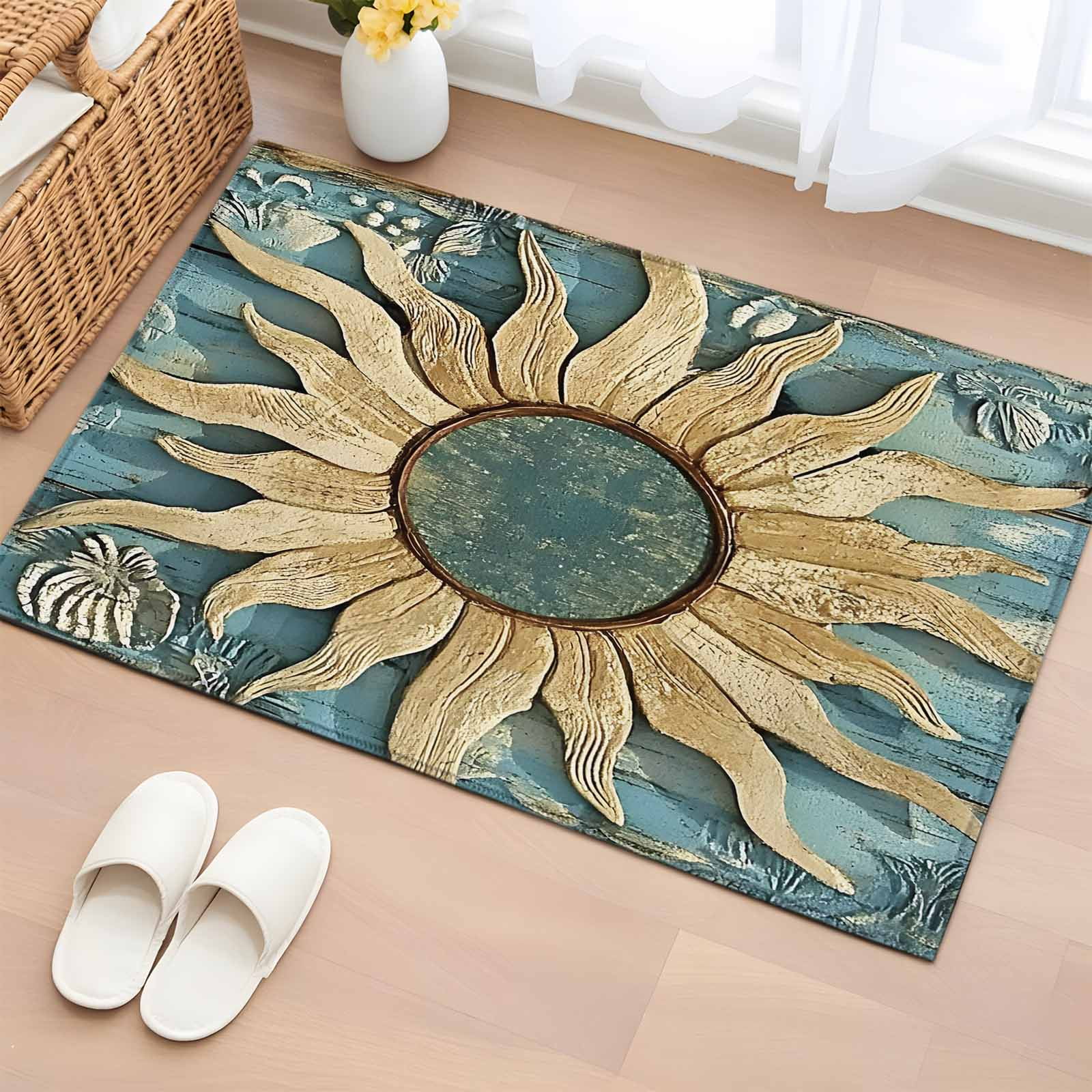 Bathroom Rugs 2x3 Ft, Blue Golden Sun Non Slip Area Rugs for Kitchen ...