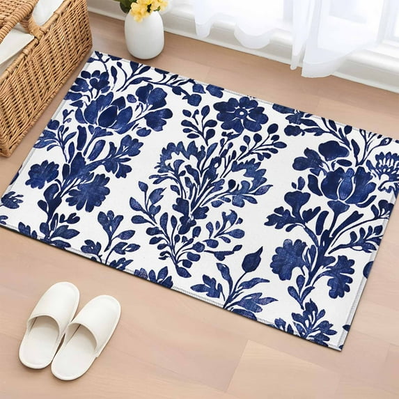 Bathroom Rugs 2x3 Ft, Blue Spring Floral Non Slip Area Rugs for Kitchen ...