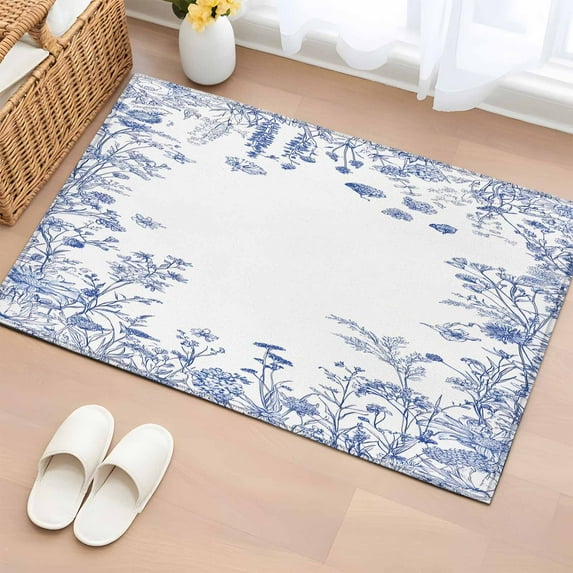 Bathroom Rugs 2x3 Ft, Blue Spring Floral Non Slip Area Rugs for Kitchen ...