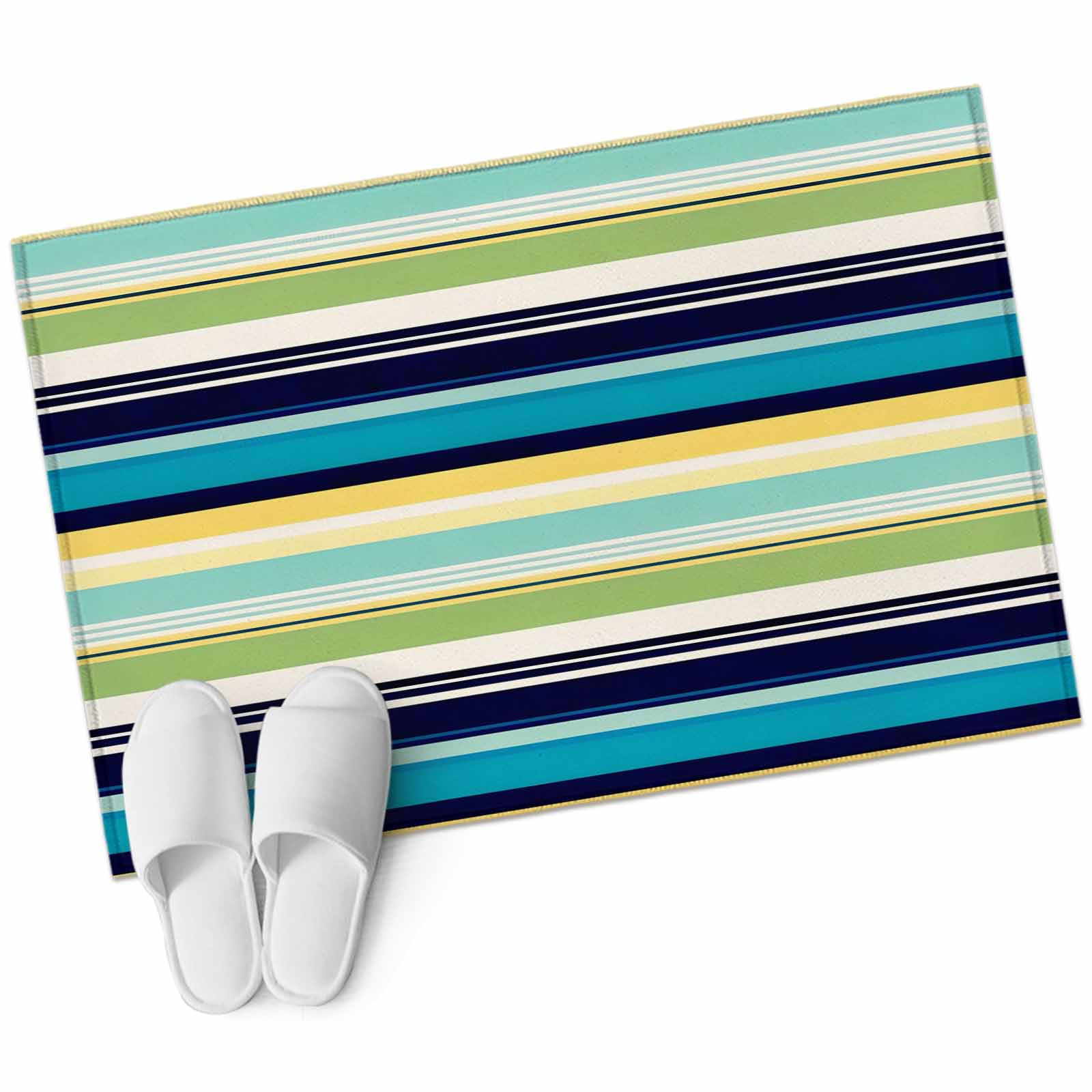 Bathroom Rugs 2x3 Ft, Blue Yellow Green Striped Non Slip Area Rugs for ...