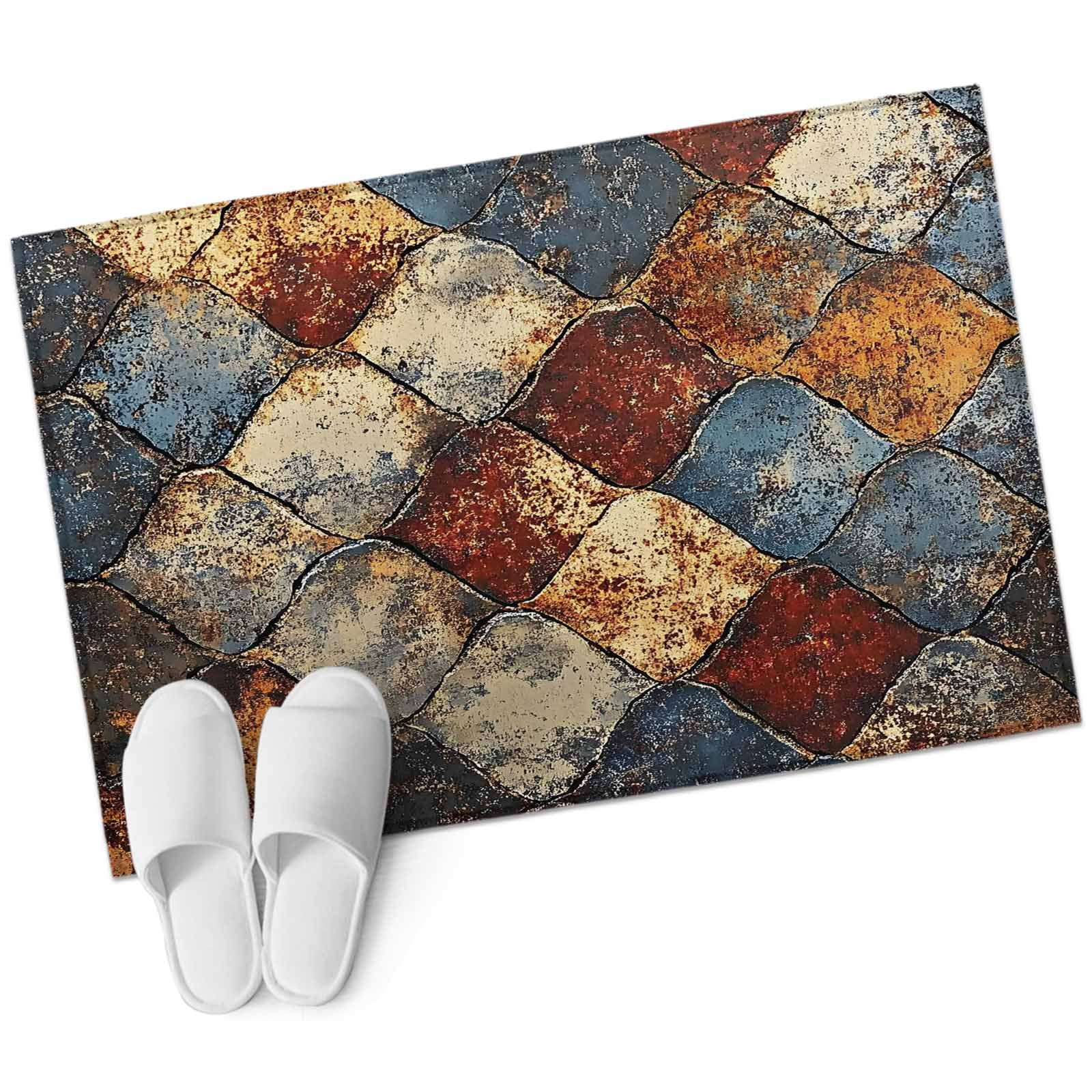 Bathroom Rugs 2x3 Ft, Brown Gray Plaid Non Slip Area Rugs for Kitchen ...