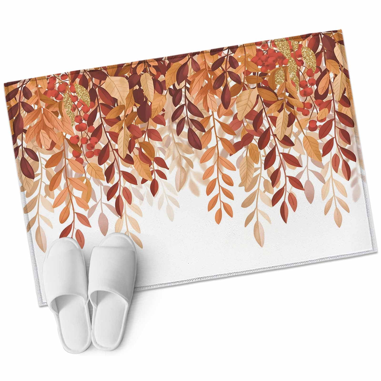 Bathroom Rugs 2x3 Ft, Burnt Orange Eucalyptus Leaves Non Slip Area Rugs ...