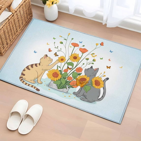 Bathroom Rugs 2x3 Ft, Cats Flowers Non Slip Area Rugs for Kitchen ...